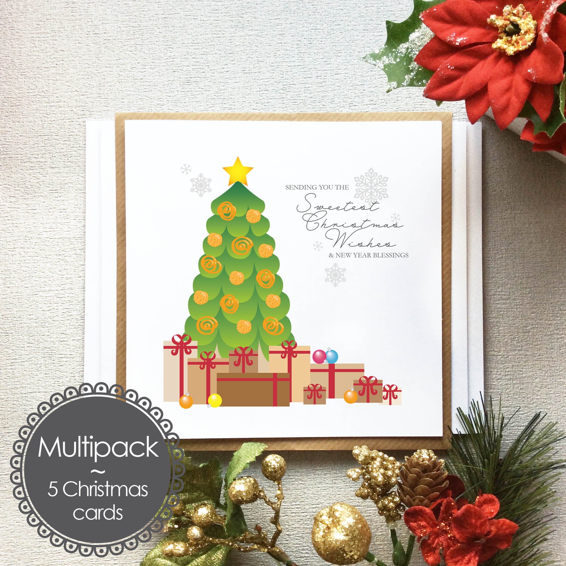 South Asian Inspired Christmas Cards - Set of 5, Colourful Christmas ...