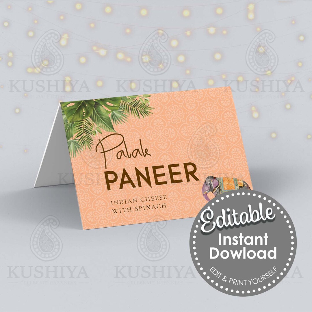 Indian Elephant Buffet/name Tent Cards - Mehndi, Sangeet, Bridal Shower ...