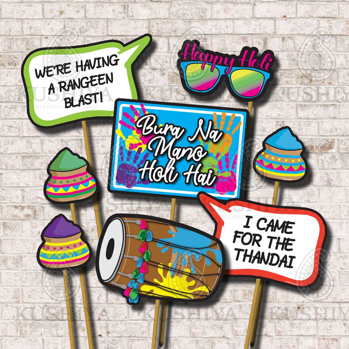 Buy Holi Celebration Photo Booth Props Set of 15 Rang Barse Online in ...
