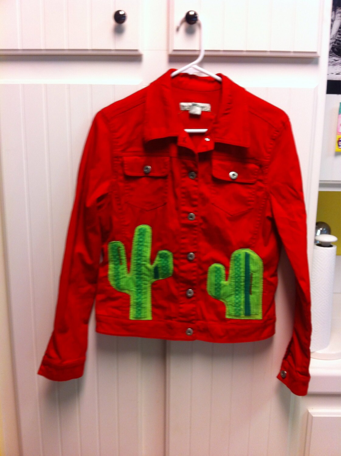 Women's Red Denim Cactus Jacket - Etsy UK