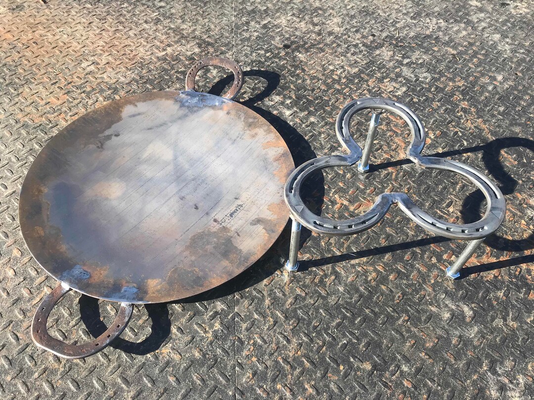 Cowboy Cooking Wok Horseshoe Campfire Holder Western Stir Fry Pan ...