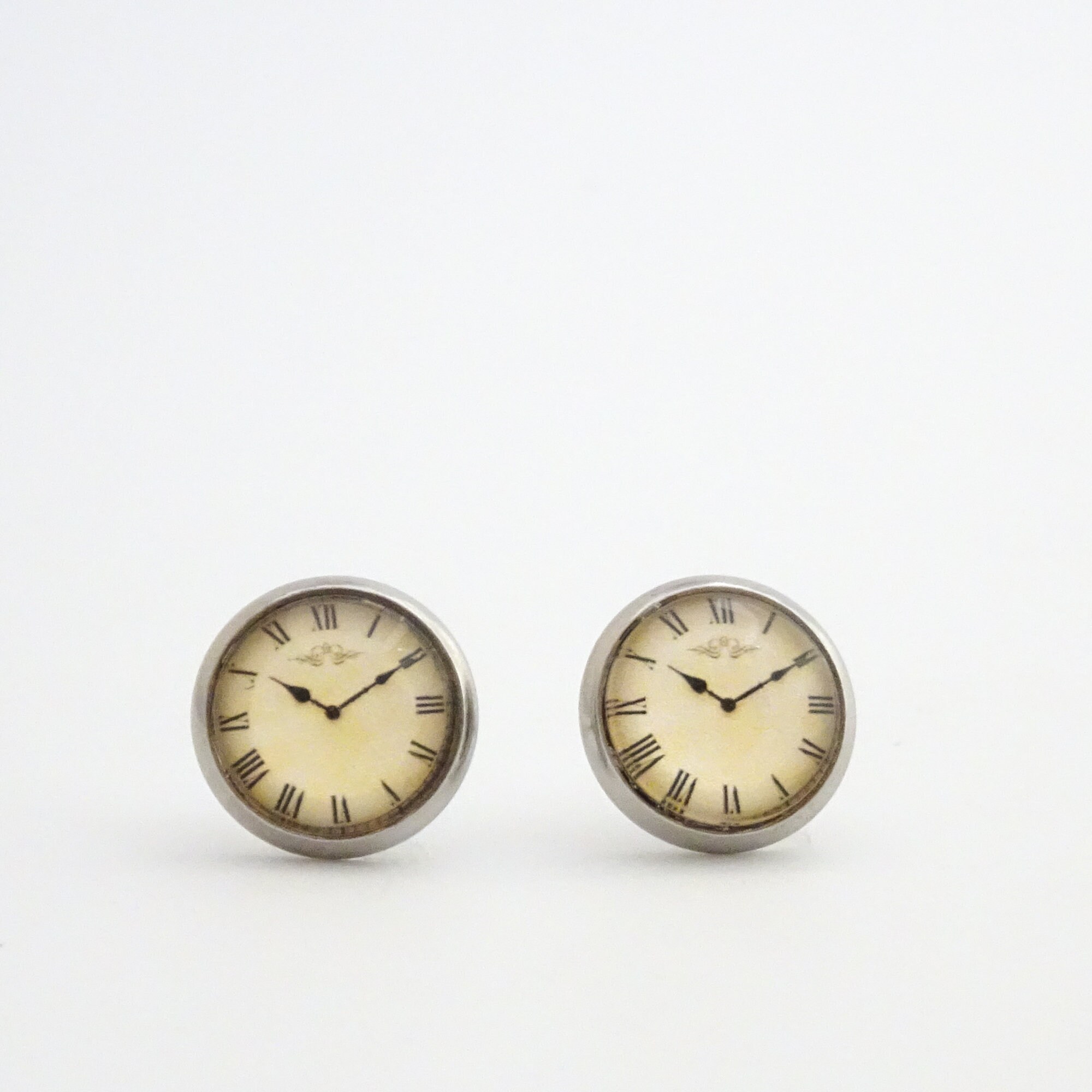 Clock Face Earrings Steampunk Watch Face Ear Studs Stainless Steel ...
