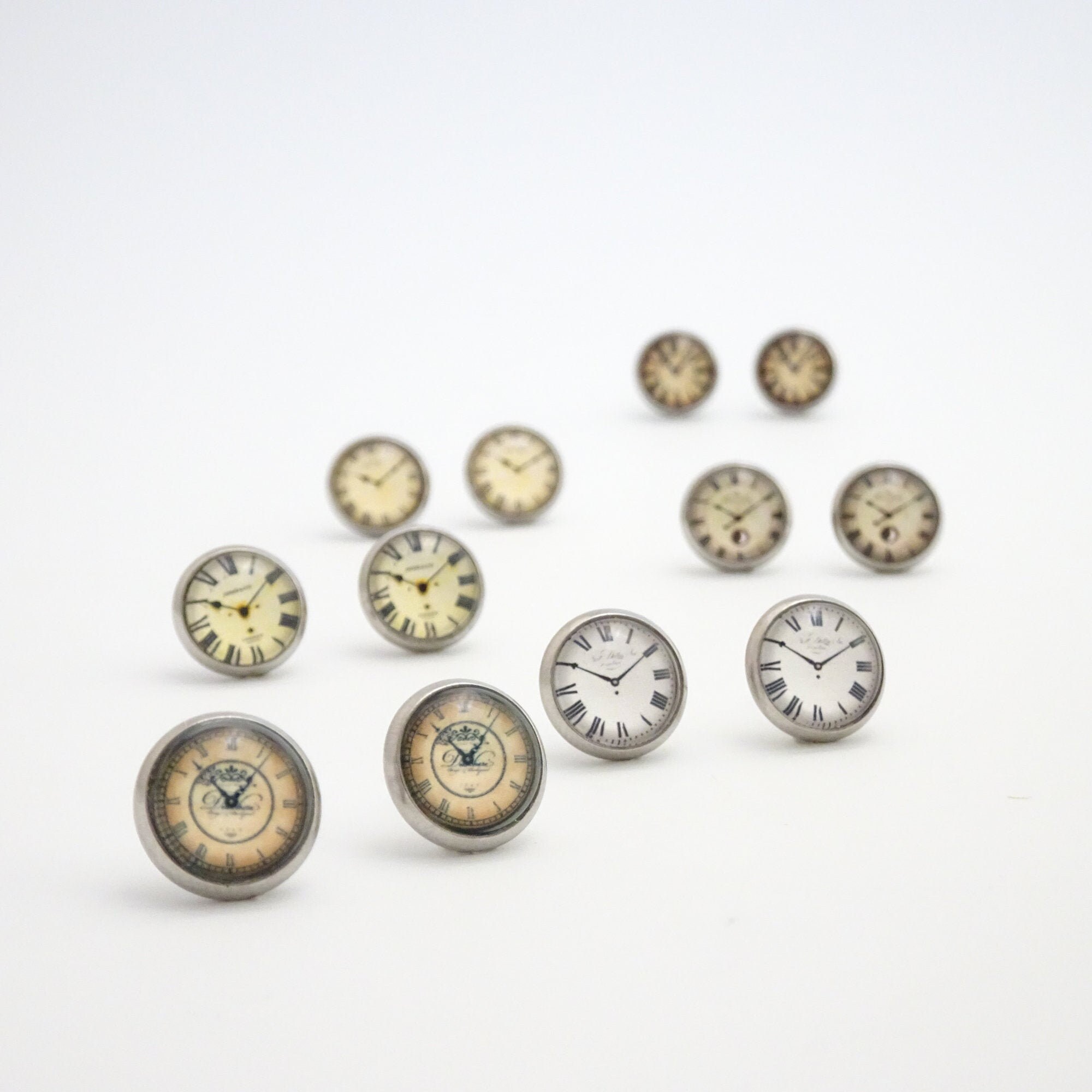 Clock Face Earrings | Steampunk Watch Face Ear Studs | Stainless Steel ...