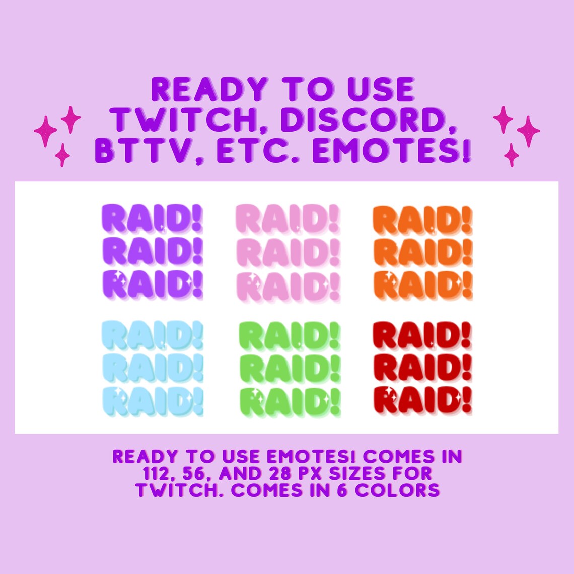 Raid Emotes - 6 Colors Raid Emotes for Twitch, BTTV, Discord, Etc ...