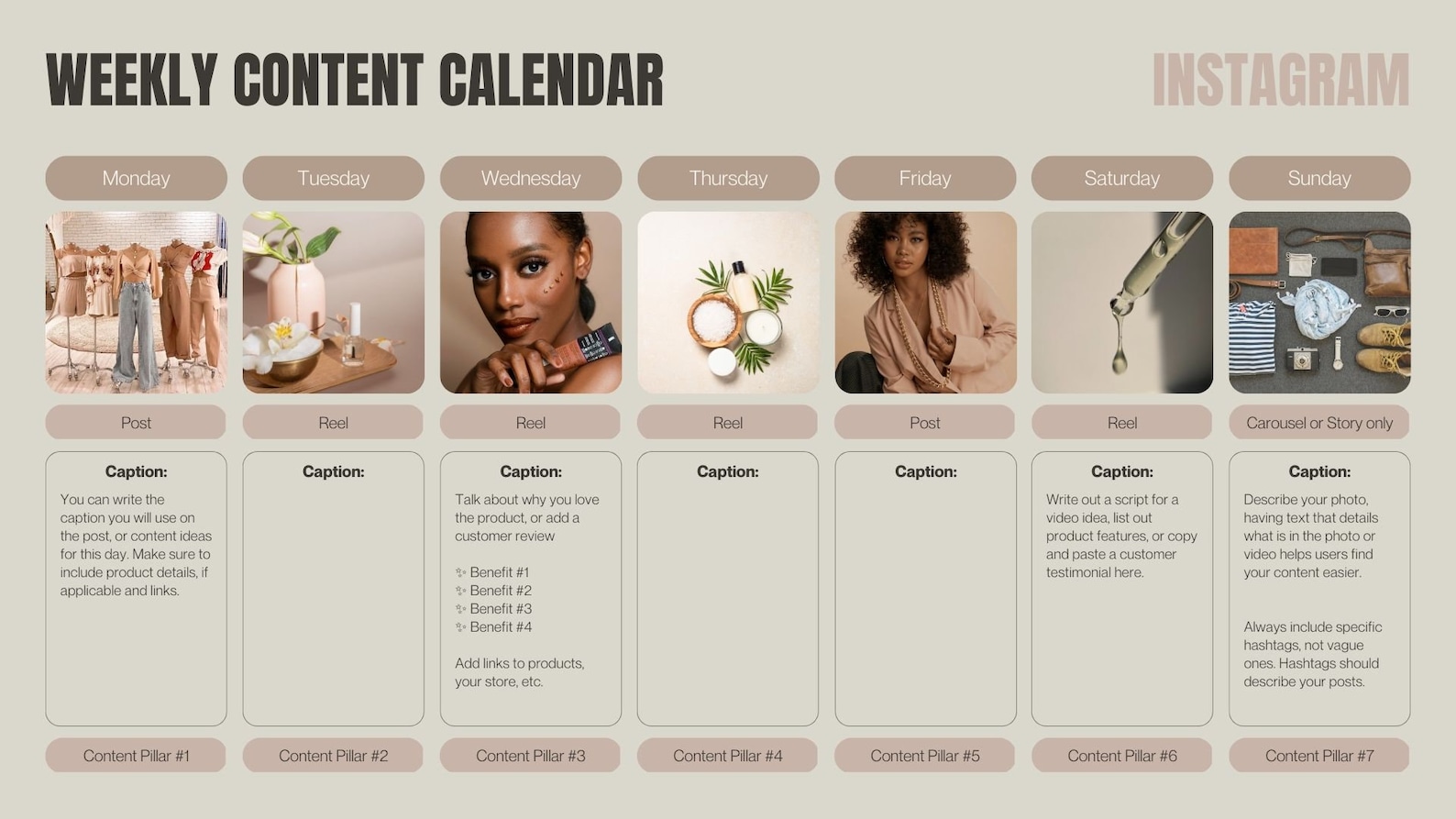 Content Calendar CANVA Template | Instagram Influencer Content Strategy | Content Creator ...
