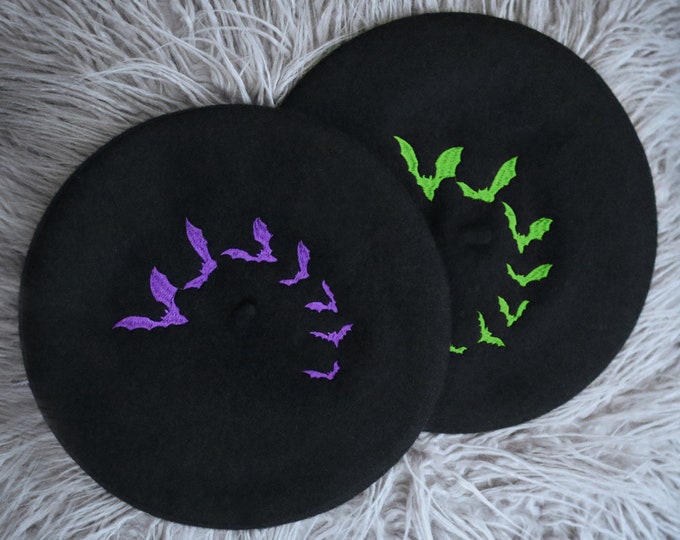 Embroidered Bat Beret, Personalized Color, Custom Made Winter Hat ...
