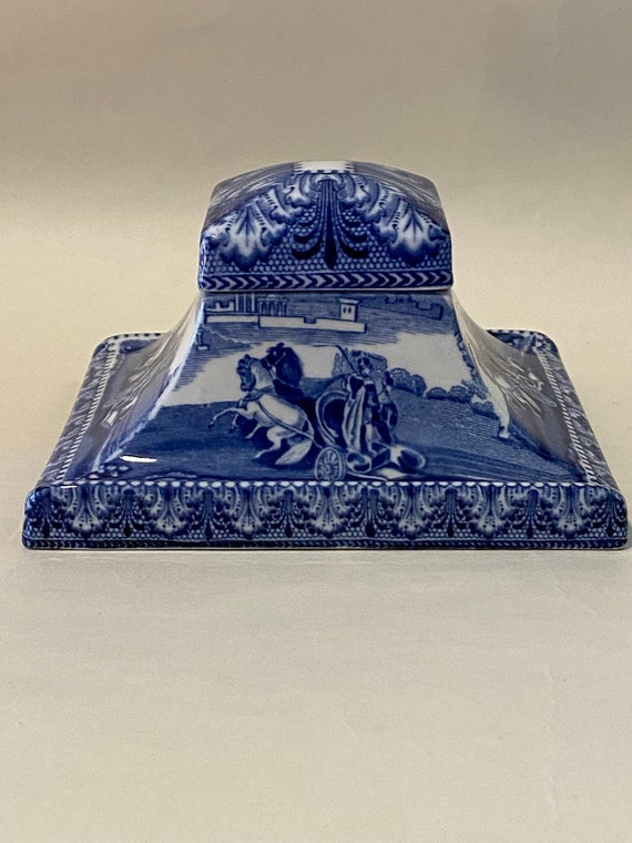 Antique English Cauldon Inkwell Arcadion Chariot Design Blue - Etsy