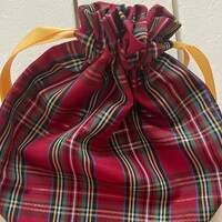 Plaid Reusable Gift Bags in Brown, Turquoise, Black and Gold Fabric ...