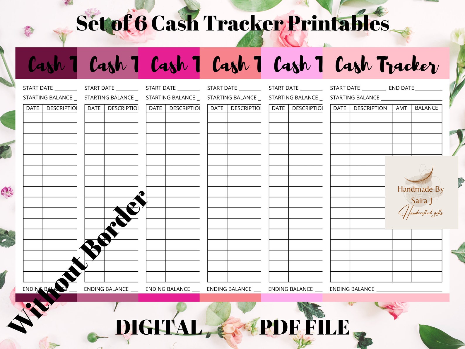 Printable Pink Themed Cash Trackers Set of 6 - Etsy UK