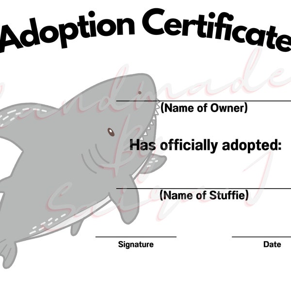 Shark Adoption Paper - Etsy