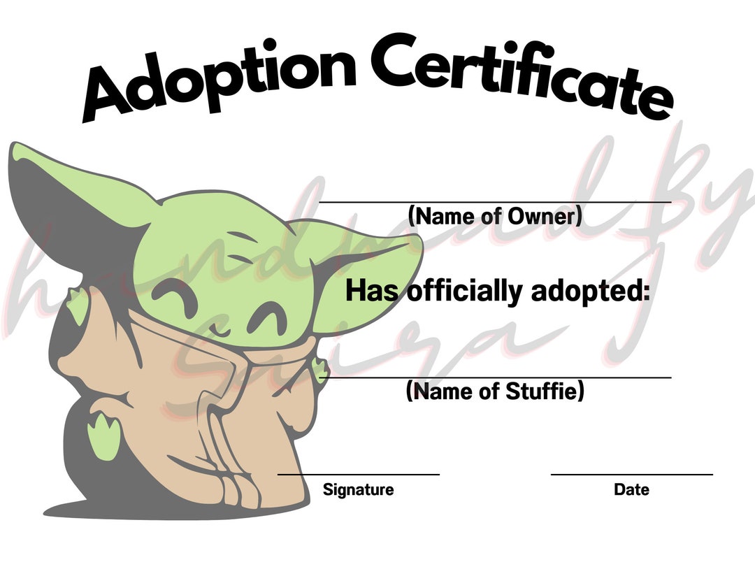 Baby Green Alien Printable Stuffed Animal Adoption Certificate ...