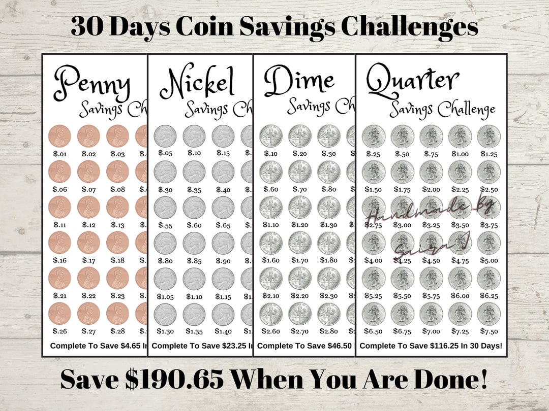 Printable A6 Penny, Nickel, Dime and Quarter Savings Challenge Set - Etsy
