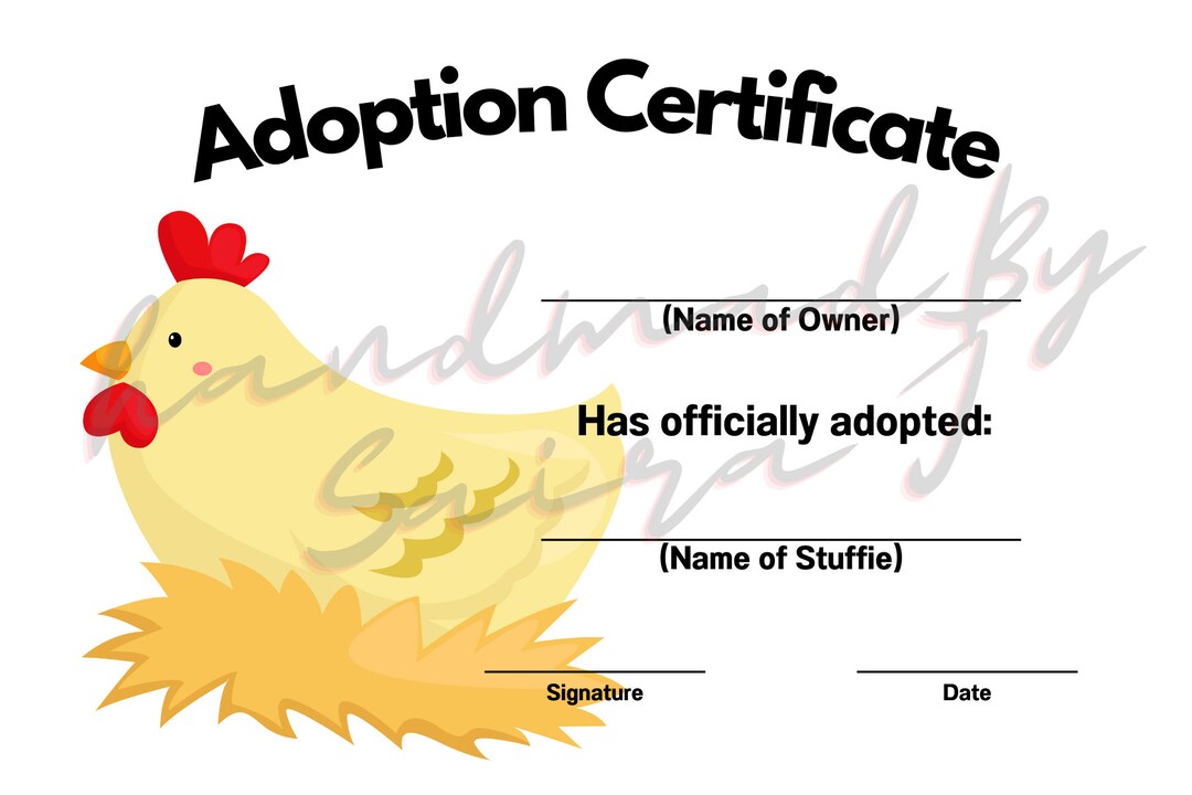 Chicken Mabel Inspired Printable Stuffed Animal Adoption Certificate ...