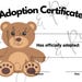 Black and White Blank Printable Stuffed Animal Adoption Certificate ...