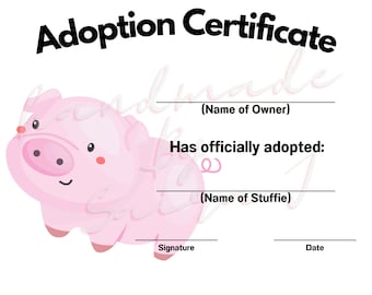 Stuffy Printable Stuffed Animal Adoption Certificate - Etsy