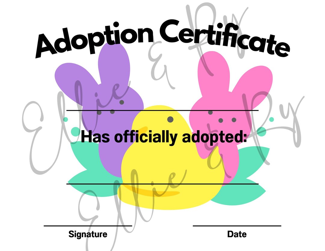 Easter Peeps Plushie Adoption Certificate Printable (PDF Download ...