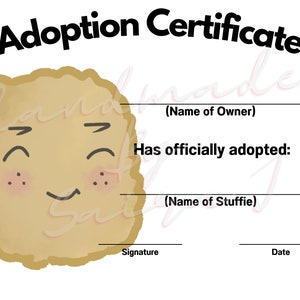Chicken Nugget Printable Stuffed Animal Adoption Certificate ...