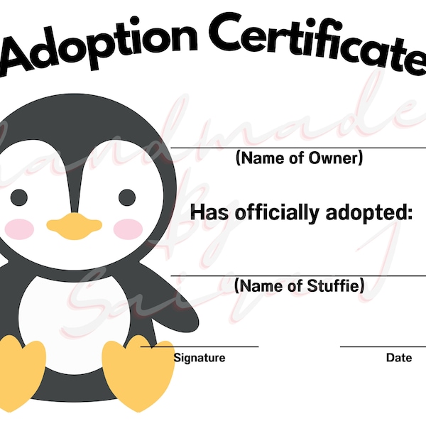 Penguin Adoption Certificate - Etsy