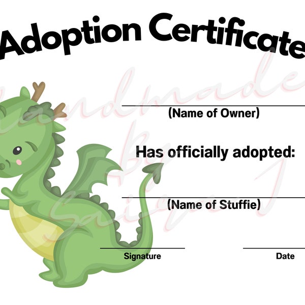 Dragon Adoption Certificate - Etsy