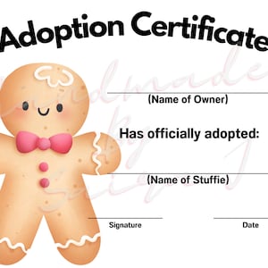 Gingerbread Man Printable Stuffed Animal Adoption Certificate ...