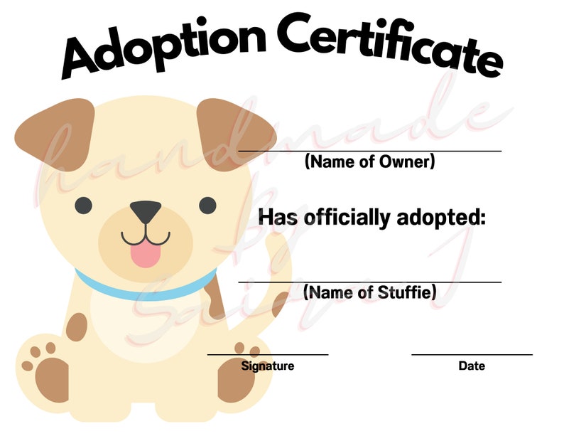 Puppy Dog Printable Stuffed Animal Adoption Certificate - Etsy