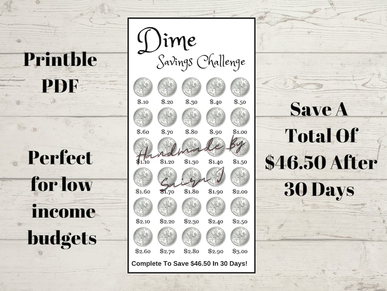 Printable A6 Dime 30 Day Savings Challenge - Etsy