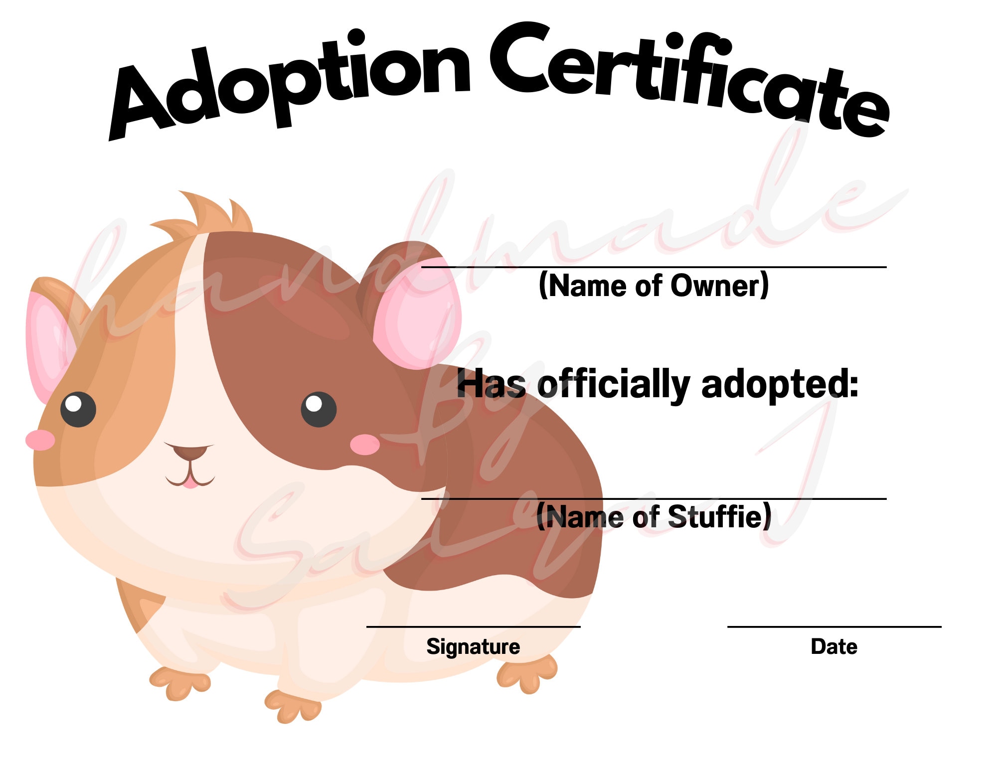 Guinea Pig Stuffed Animal Adoption Certificate (PDF) - Etsy