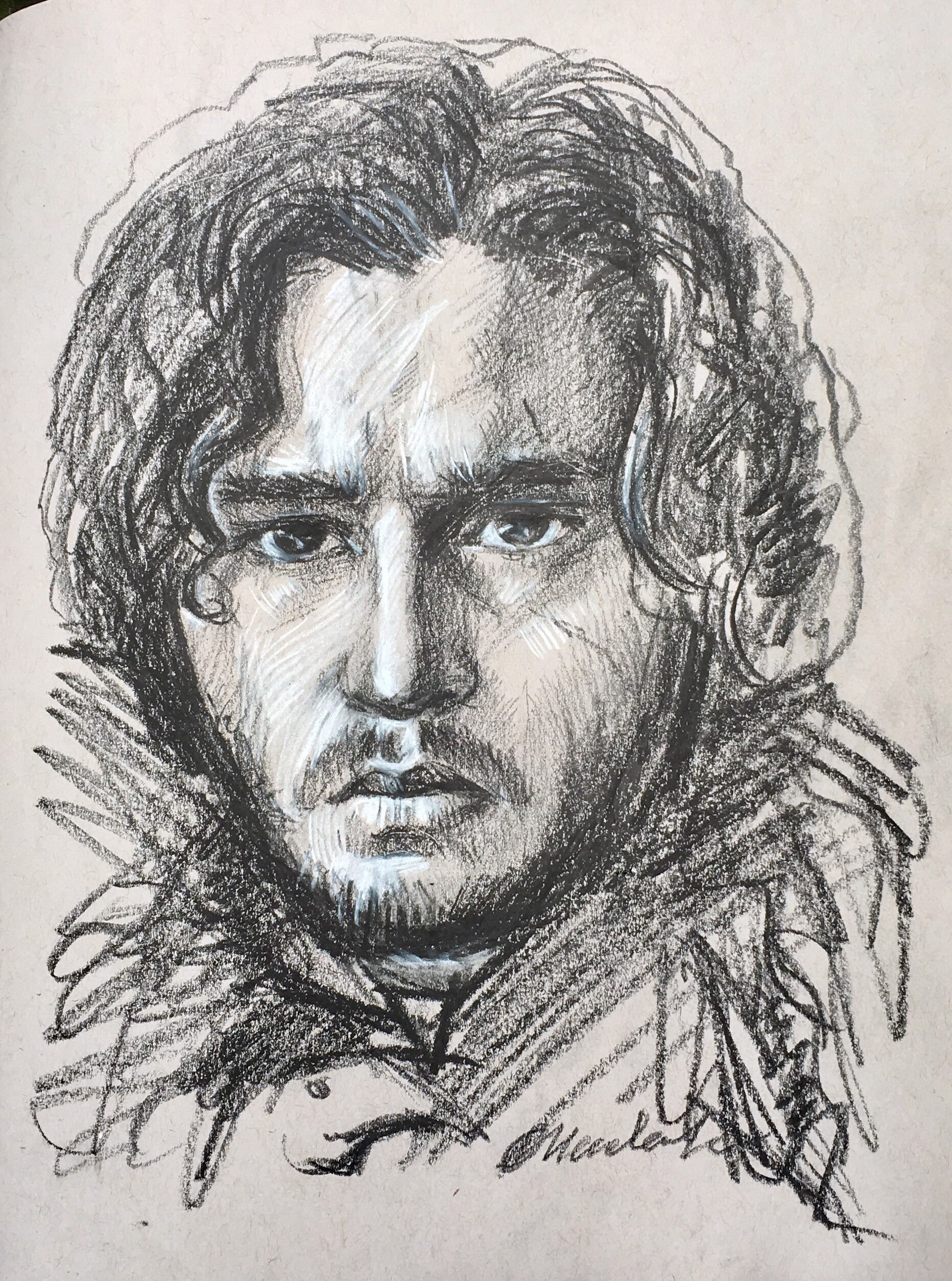 Jon Snow Portrait 9x12 / Illustration originale / Crayon au fusain ...
