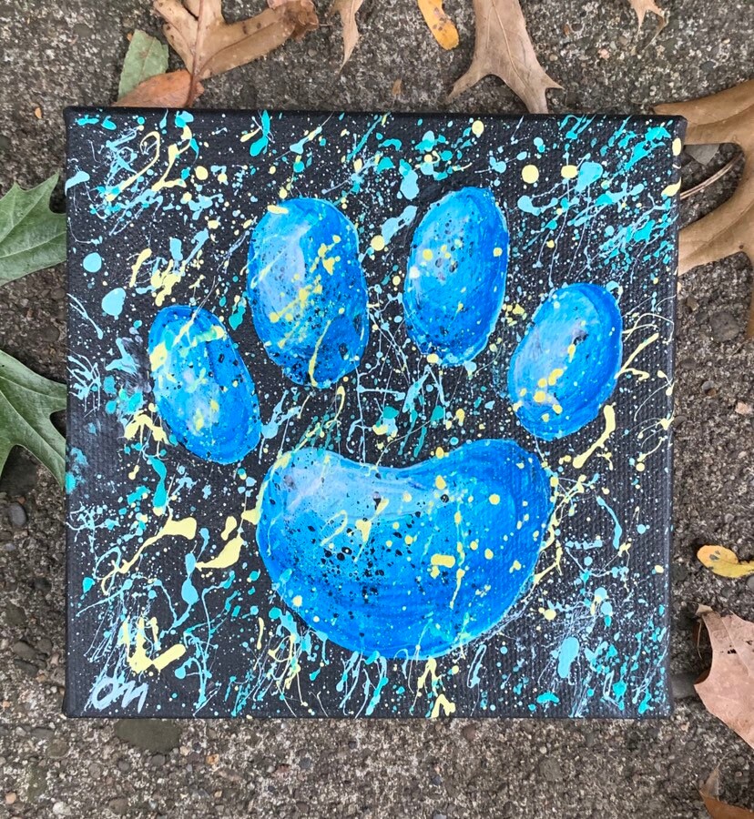 Paw Print With Paint Splatters - Original Acrylic Painting on Stretched ...