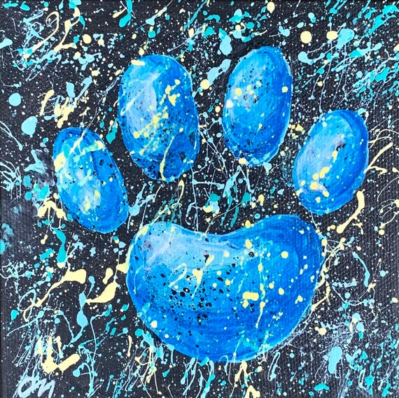 Paw Print With Paint Splatters Original Acrylic Painting on | Etsy