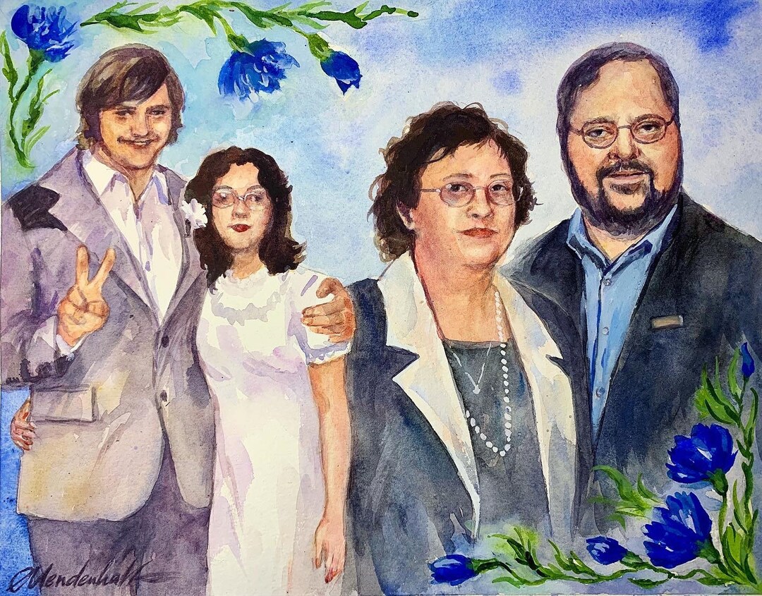 Wedding Anniversary Portrait Painting, Then and Now, Custom Watercolor Couple Portrait, Painting ...