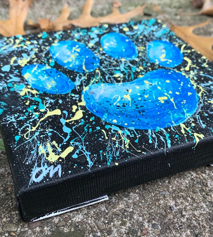 Paw Print With Paint Splatters - Original Acrylic Painting on Stretched ...