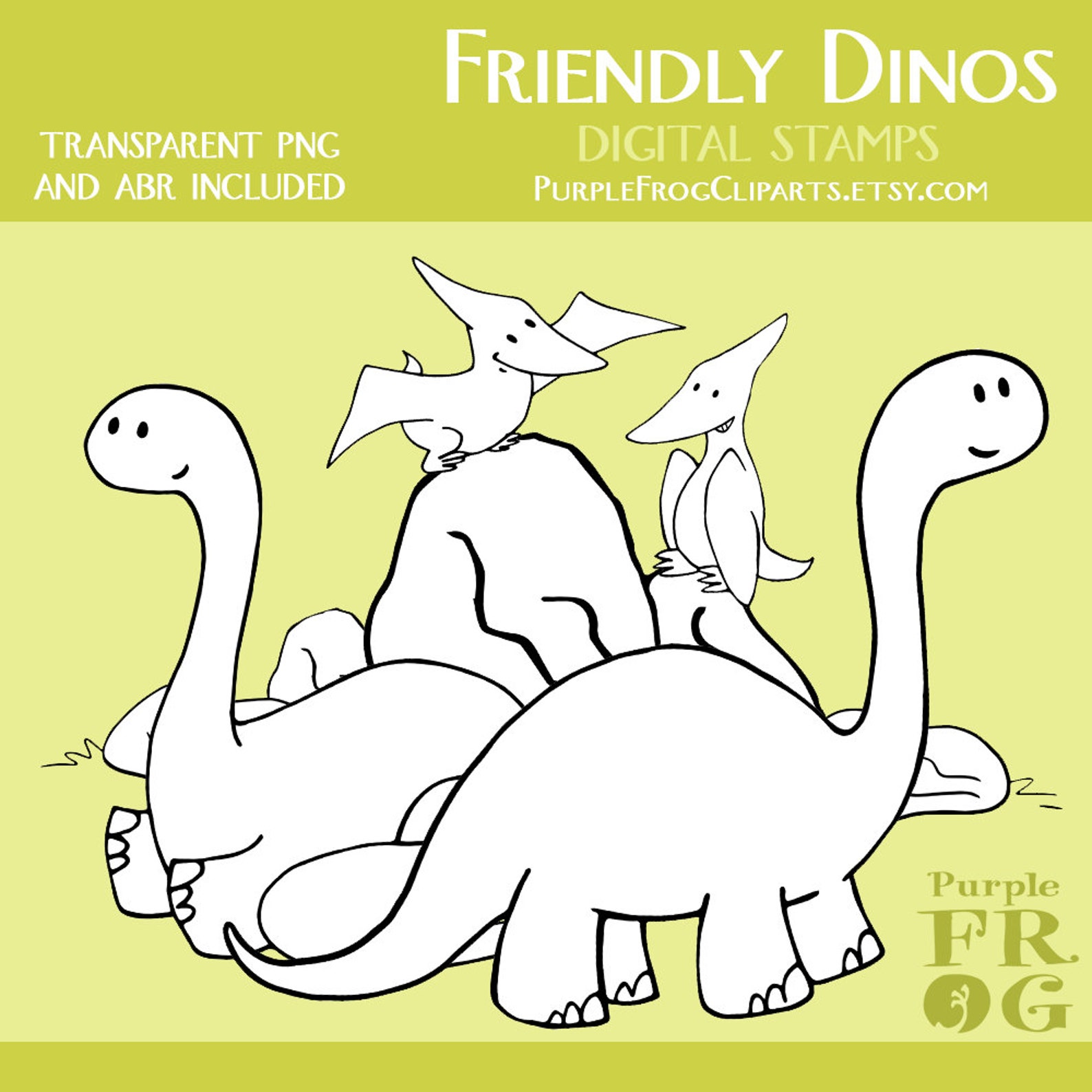 FRIENDLY DINOS - Digital Stamp Set, Brushes. 11 Images, 300 Dpi. Jpeg ...