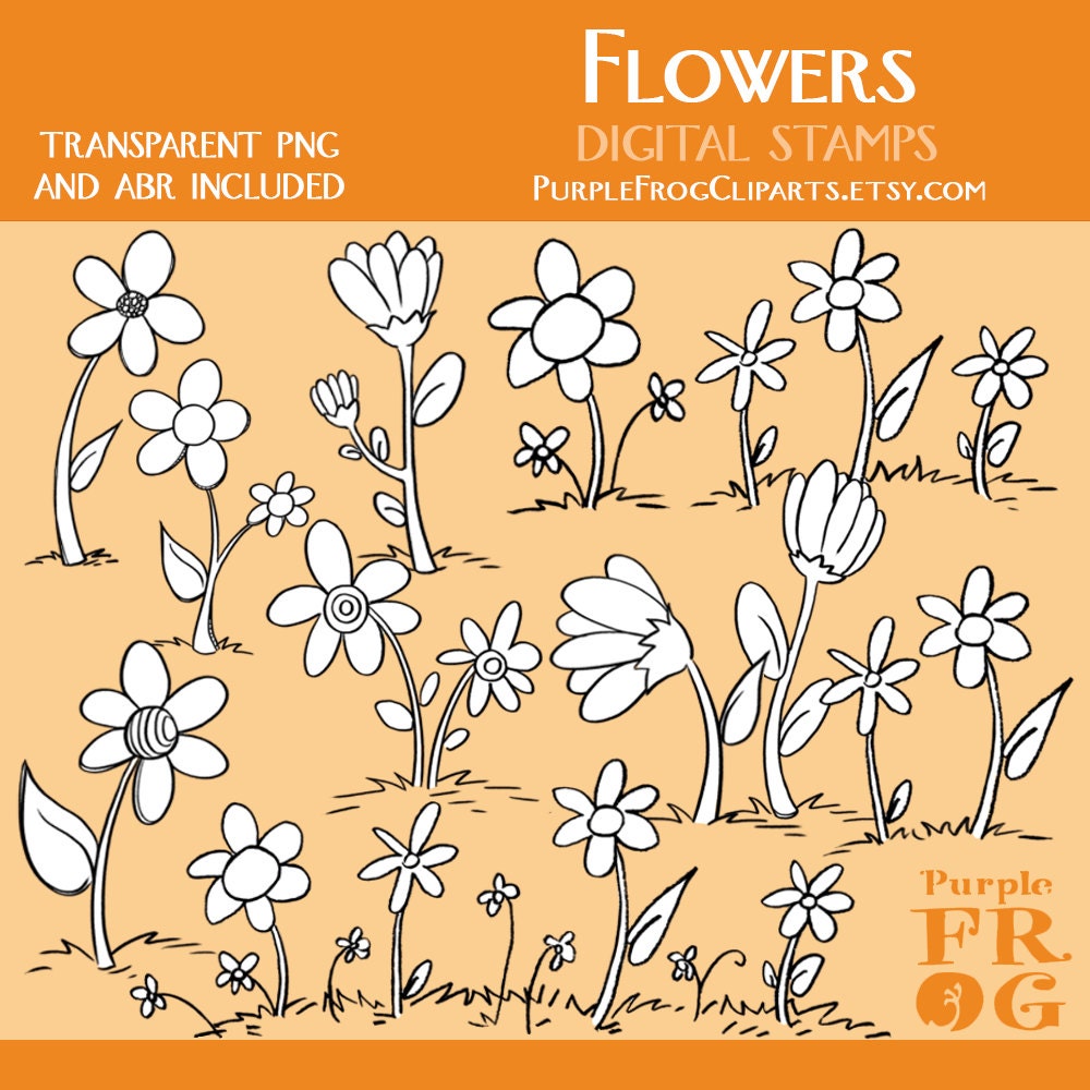 FLOWERS - Digital Stamp Set. 11 Images, 300 Dpi. Jpeg, Png Files ...