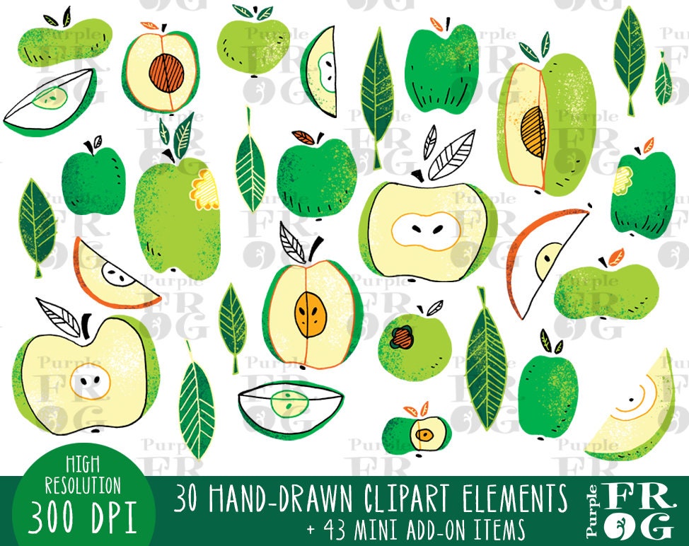 Watercolor an Apple a Day - Digital Clipart, Clip Art. 30 Healthy Fruit ...