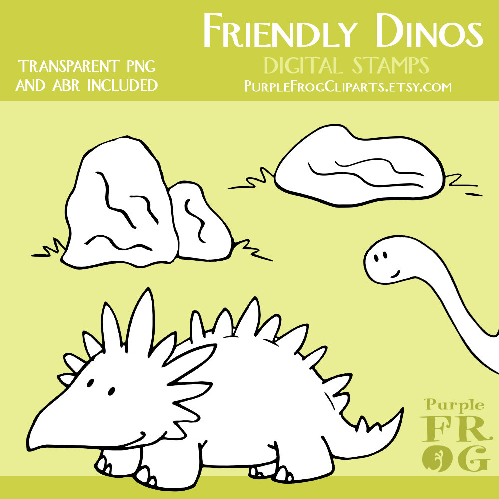 FRIENDLY DINOS - Digital Stamp Set, Brushes. 11 Images, 300 Dpi. Jpeg ...