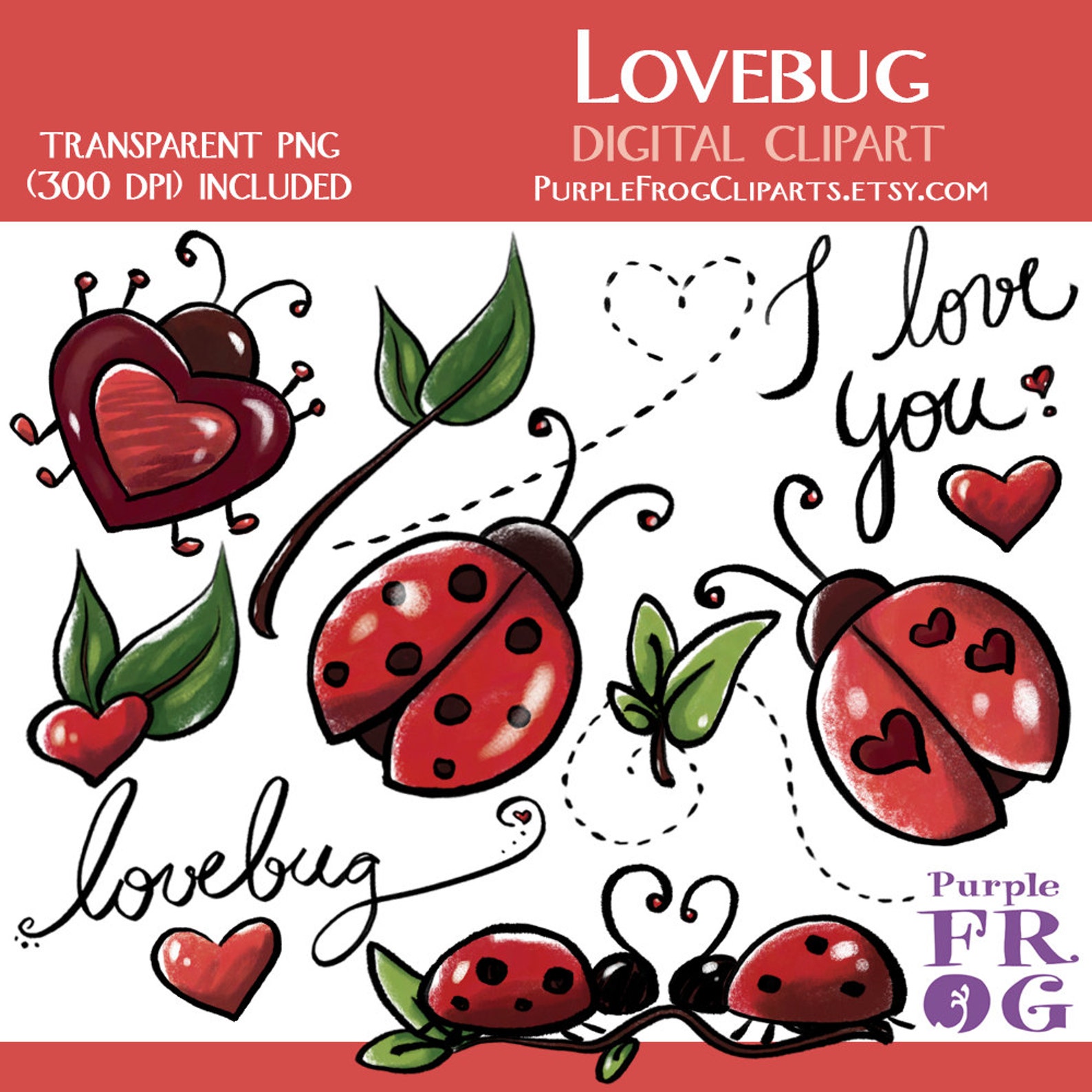 Watercolor LOVEBUG - Digital Clipart, Clip Art. 15 Images, 300 Dpi ...