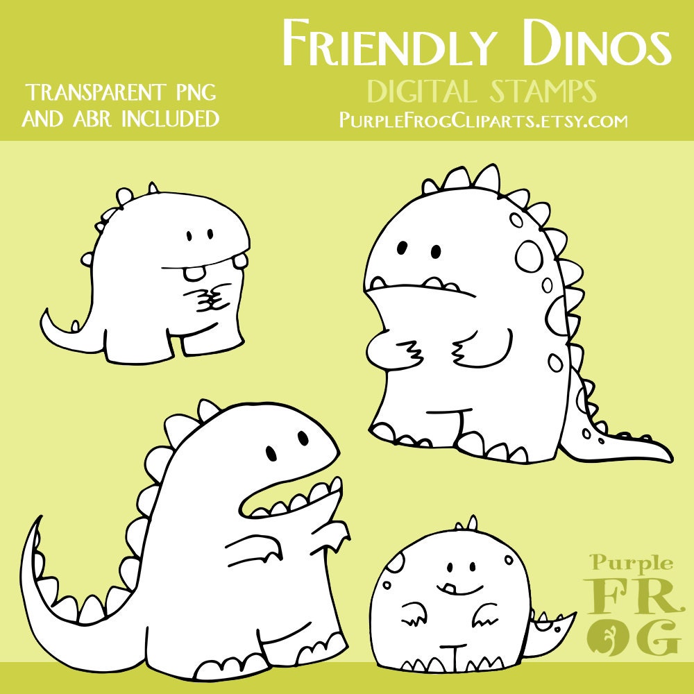 FRIENDLY DINOS - Digital Stamp Set, Brushes. 11 Images, 300 Dpi. Jpeg ...