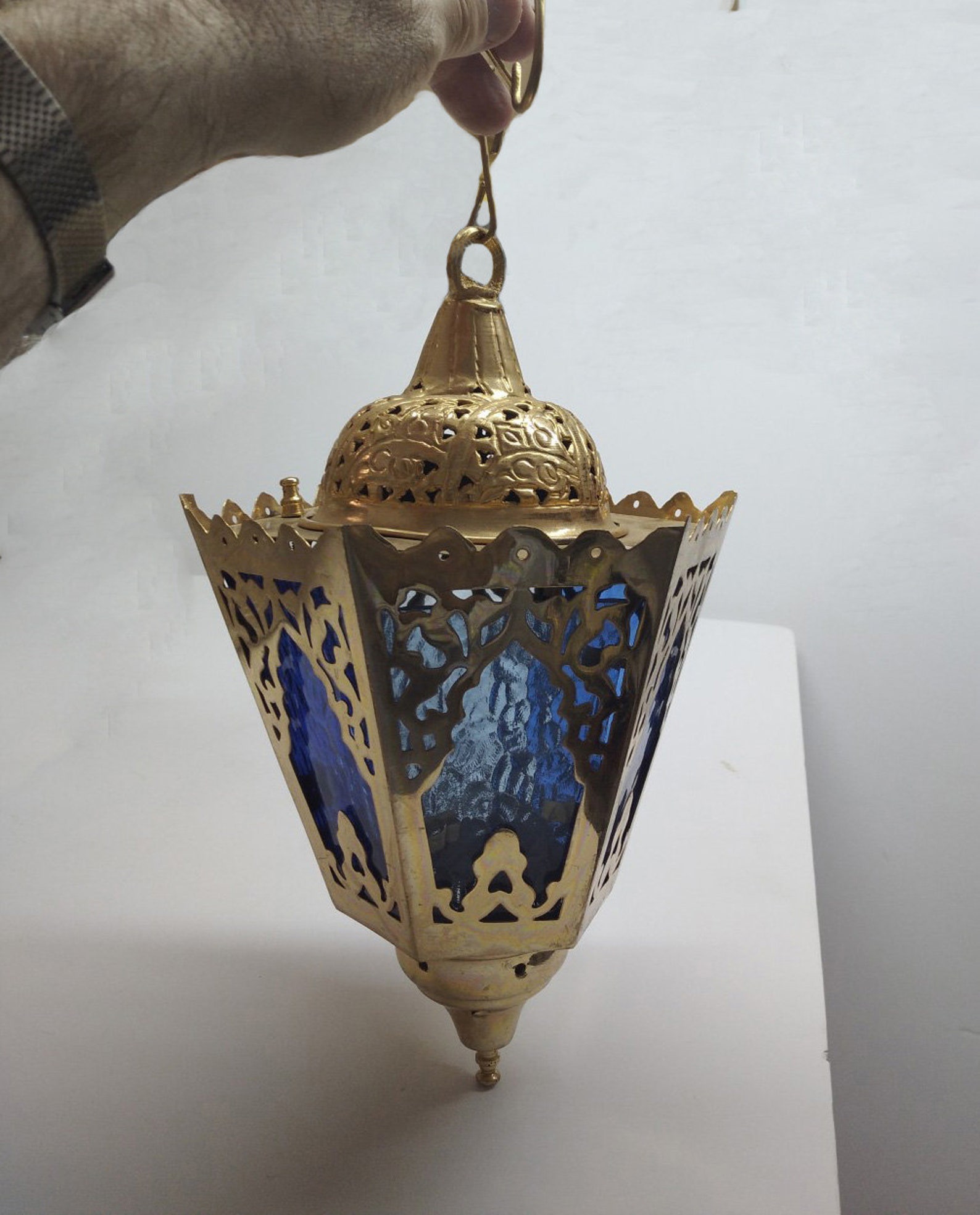 Vintage North African Islamic Ceiling Hanging Light, Bright Brass, H 30 ...