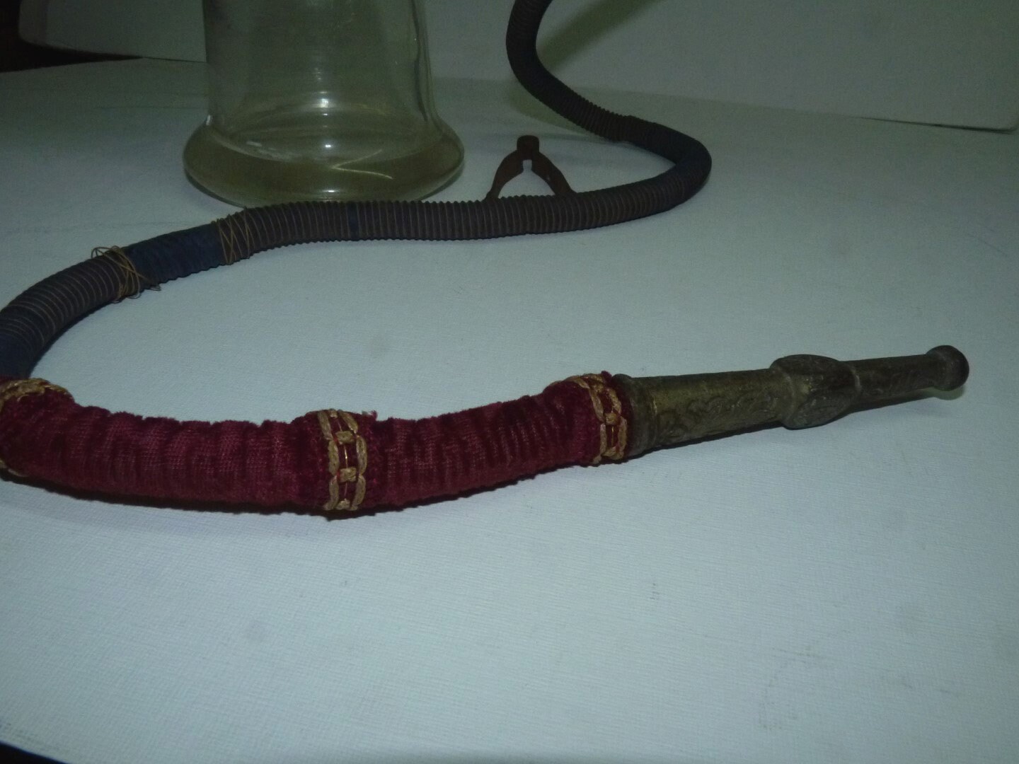 Vintage 1930-1940 Islamic Brass, Wood and Glass Hookah Nargila, Woven ...