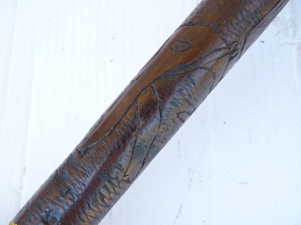 Antique African Hand-carved Wooden Staff Walking Stick, Animal and ...