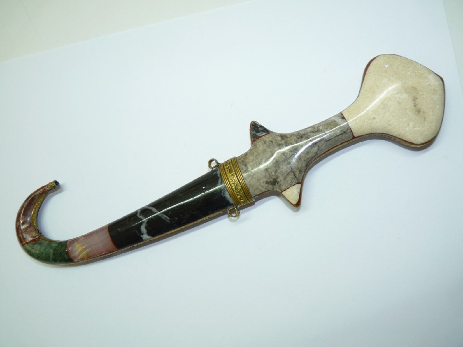Antique Islamic Moroccan Koummya Dagger With Marble and Brass Sheath, L ...