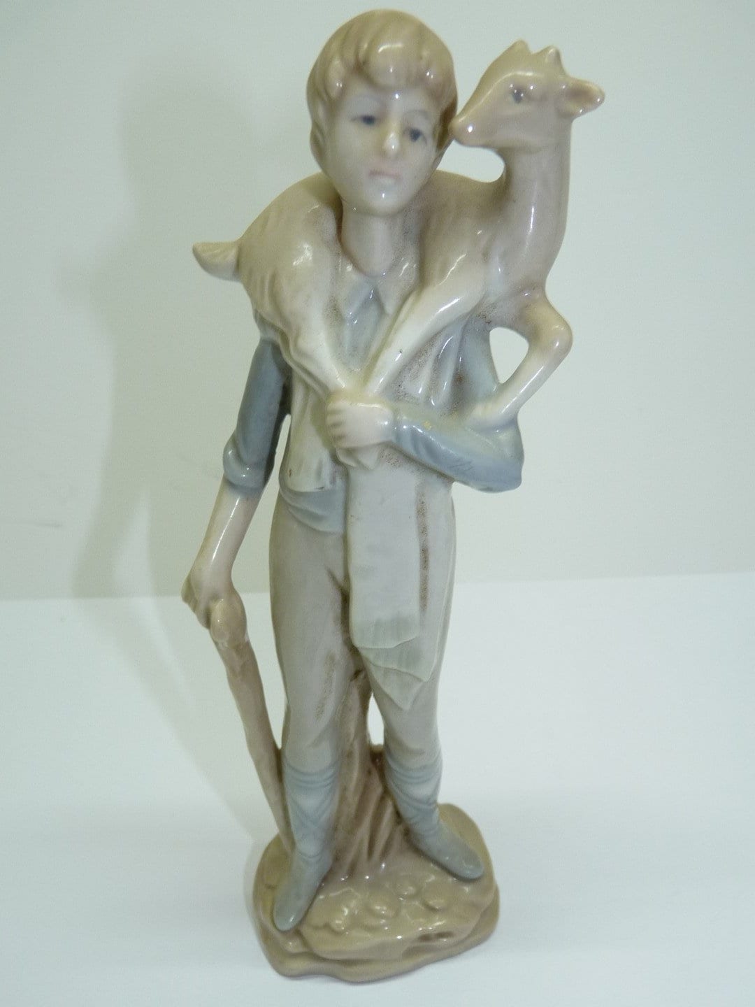 Vintage Spanish Porcelain Figurine Boy Holding Lamb on Shoulder, Lladro ...