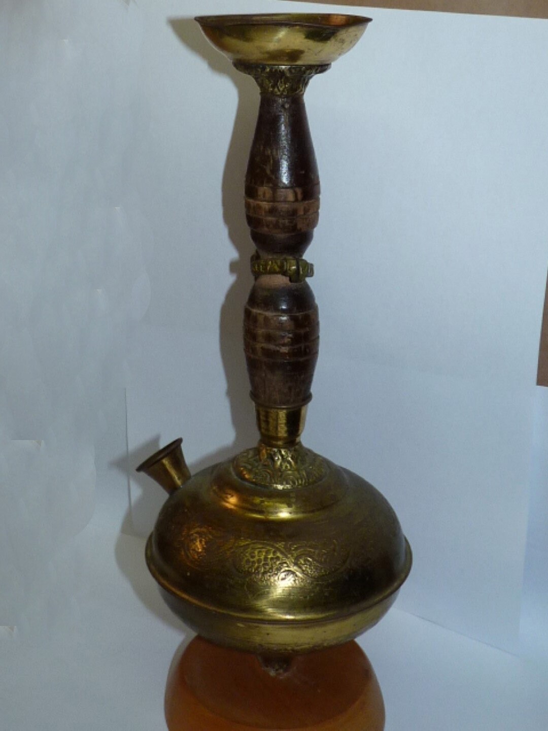 Vintage Jerusalem Islamic Hookah Nargila Brass & Carved Wood, H 30 Cm ...