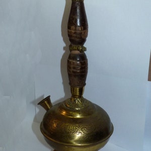 Vintage Jerusalem Islamic Hookah Nargila Brass & Carved Wood, H 30 Cm ...