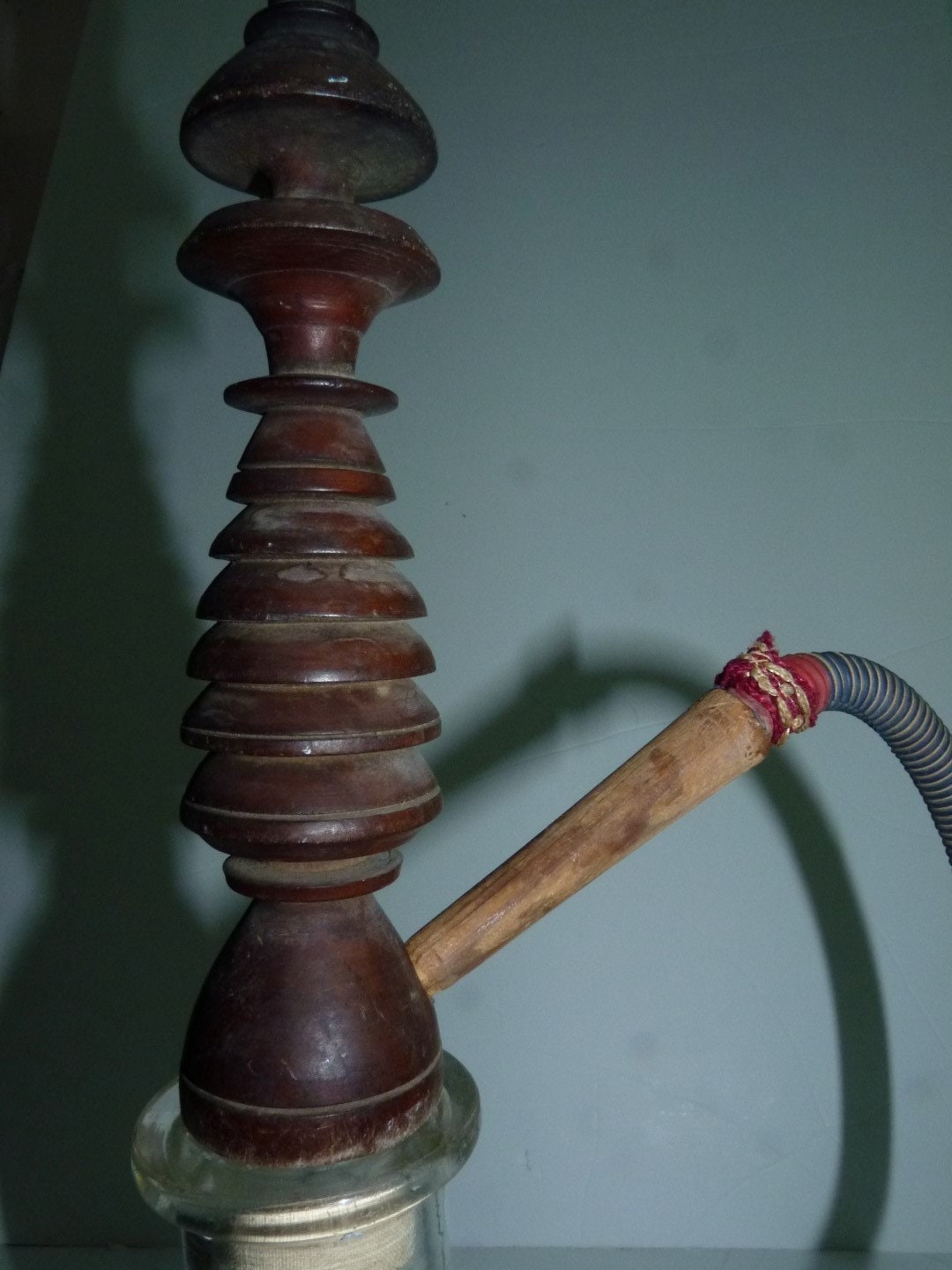 Vintage 1930-1940 Islamic Brass, Wood and Glass Hookah Nargila, Woven ...