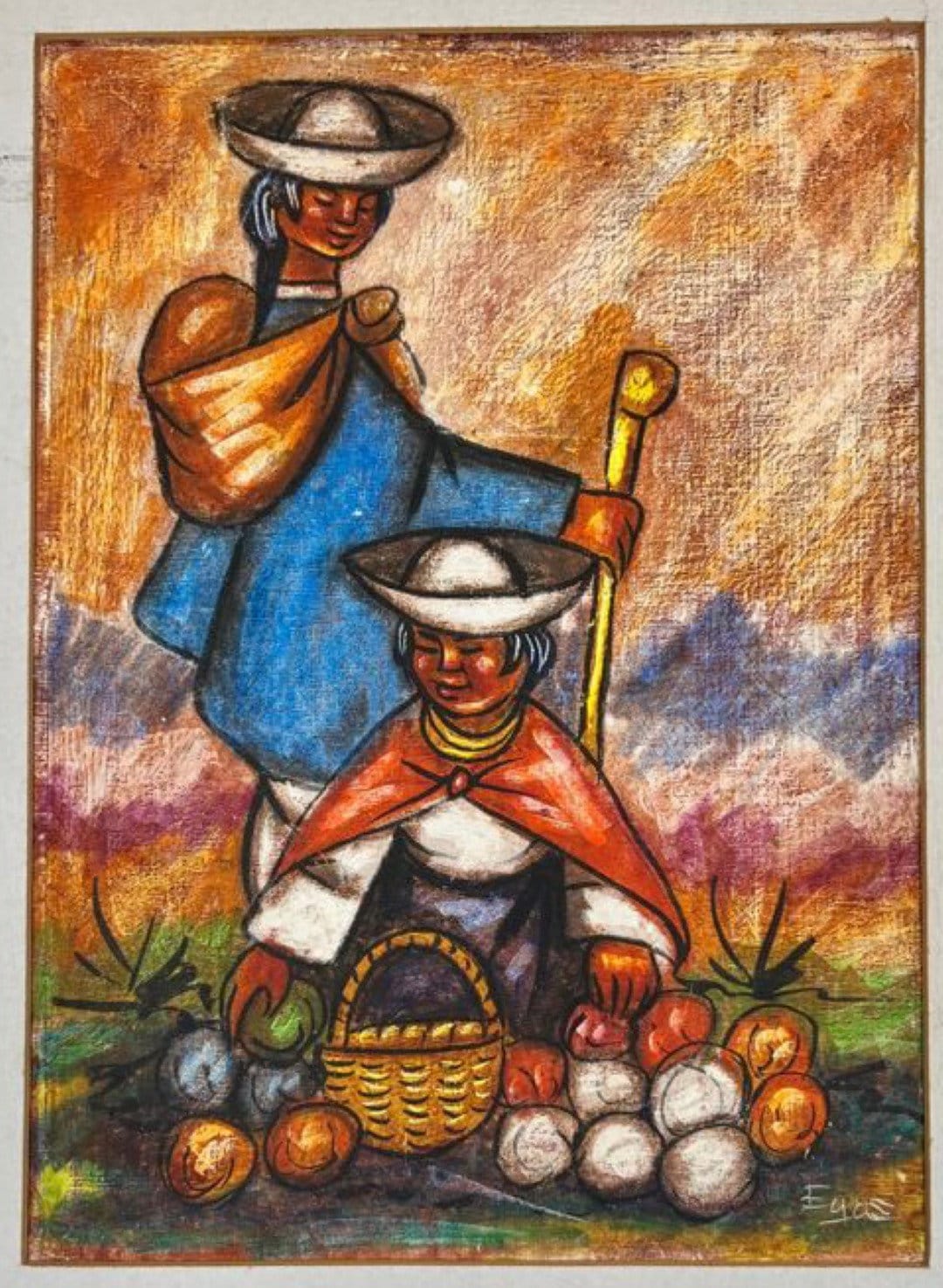 Camilo Egas, Ecuador, Mother and Child, Vintage Mixed Media Painting ...