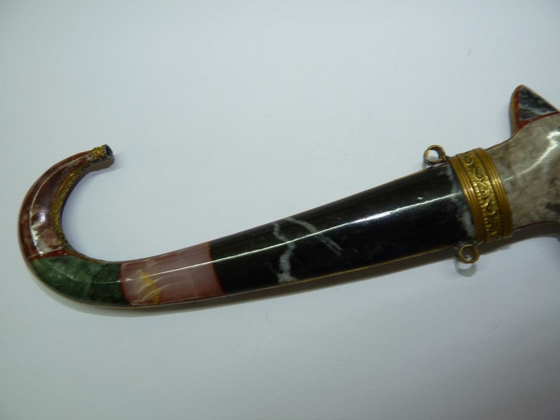 Antique Islamic Moroccan Koummya Dagger With Marble and Brass Sheath, L ...