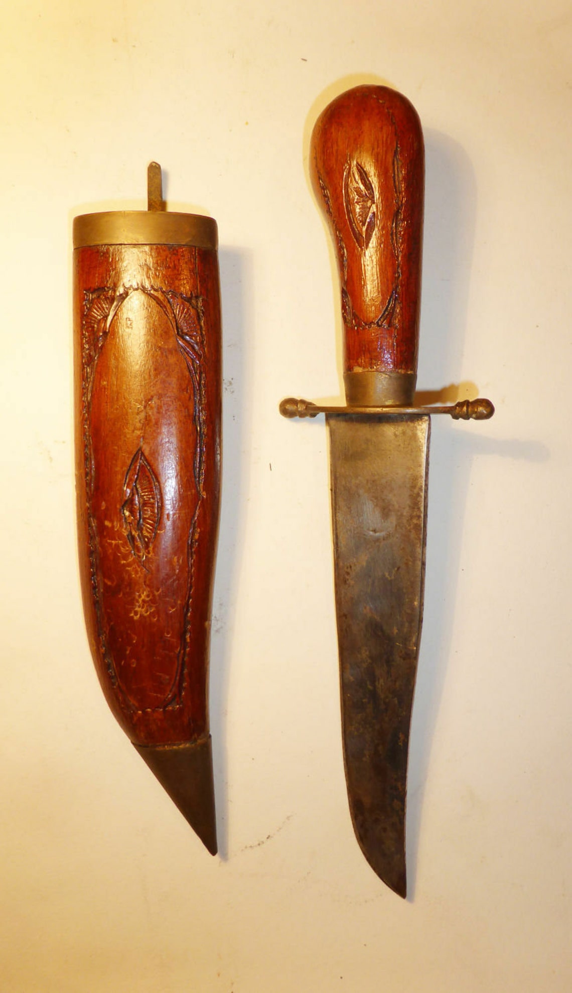 Vintage Shibriya Dagger, Carved Ornamented Wooden Handle & Sheath With ...