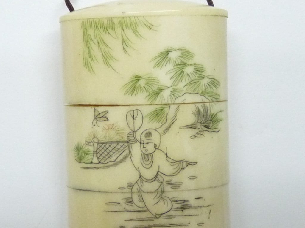 Vintage Early 20C Japanese Hand-carved Cattle Bone Inro W/ Ojime, Hand ...